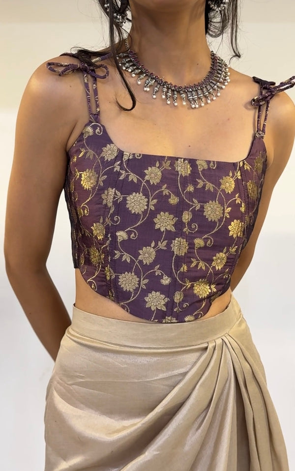 French Rose Brocade Corset - Mogra Designs