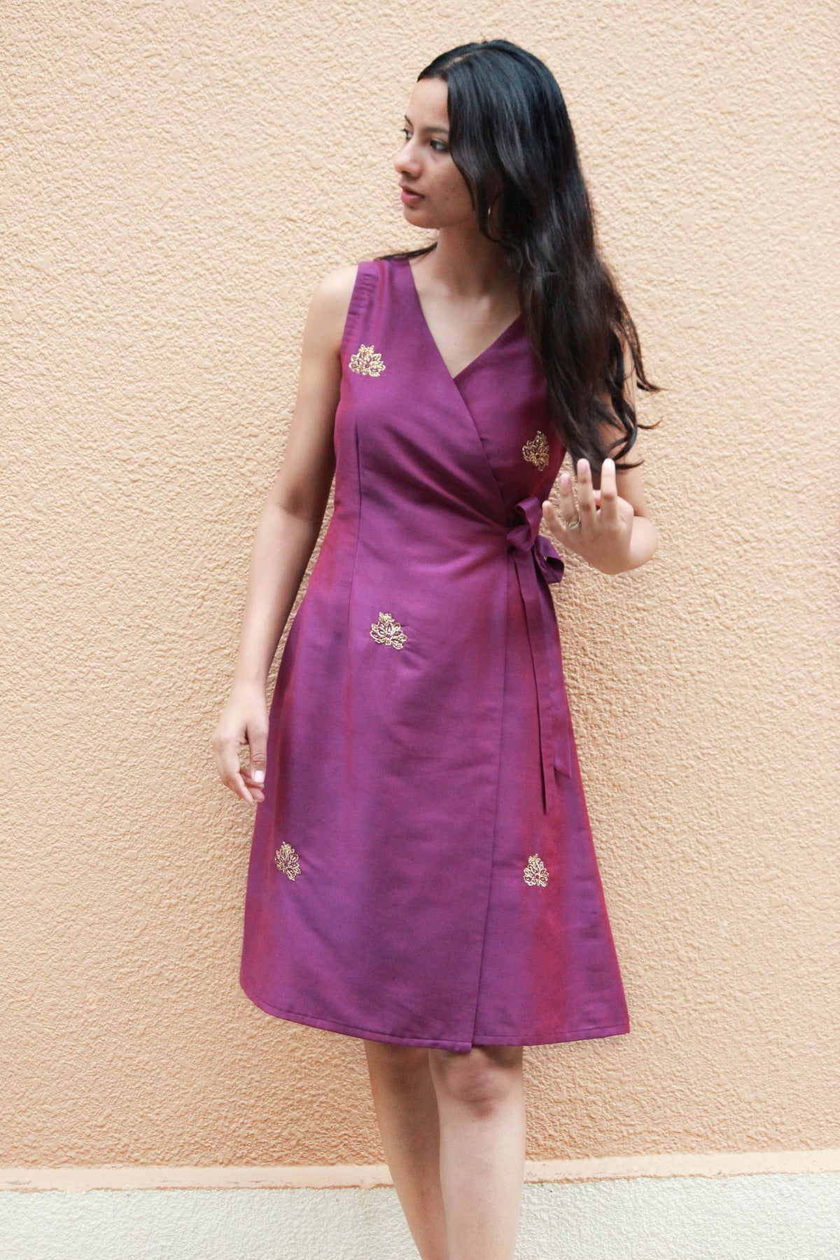 Berry Blush Embroidered Wrap Dress - Mogra Designs